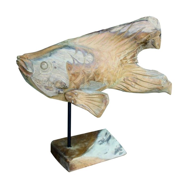 AKS Deko Fisch Teakholz natur , Dekofisch L 40 cm B 7-10 cm H 40-42 cm