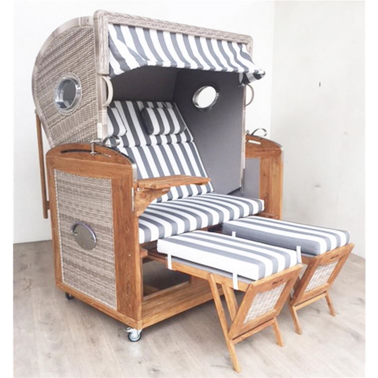 AKS Kiel Strandkorb Polyrattan Teakholz kubu weiß 162x131x155 cm ...